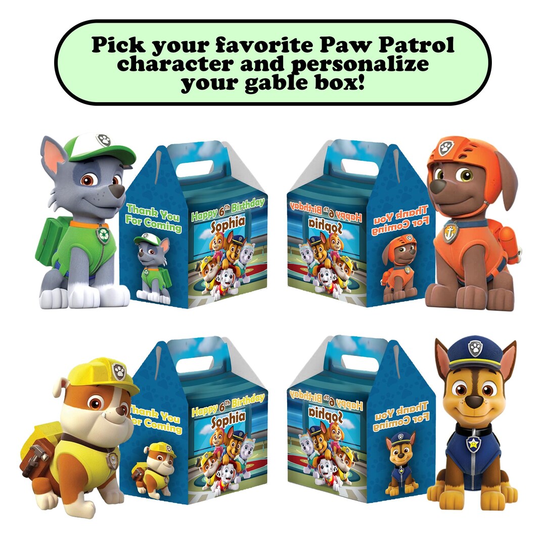 Custom Paw Patrol Gable Box Pick Your Fav Character 12 Pack 4.4x4.5x3 ...