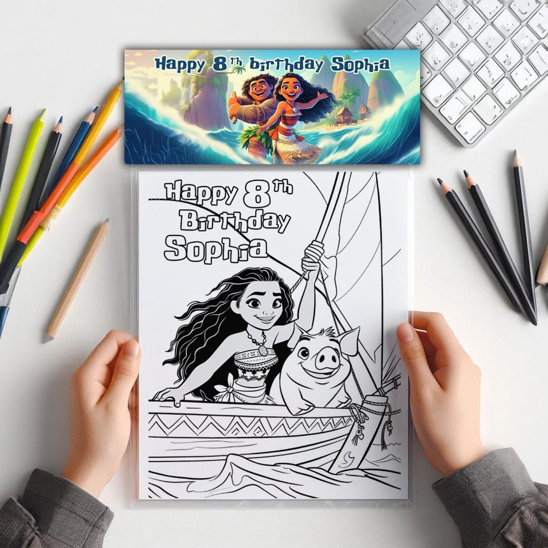 Moana Coloring Kit: 3 Printable Coloring Pages + Full-color Bag Topper ...