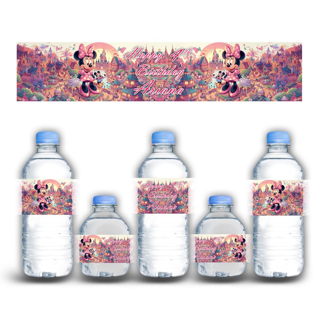 Minnie Waterproof Stickers Party Labels Customizable With Name and Age ...