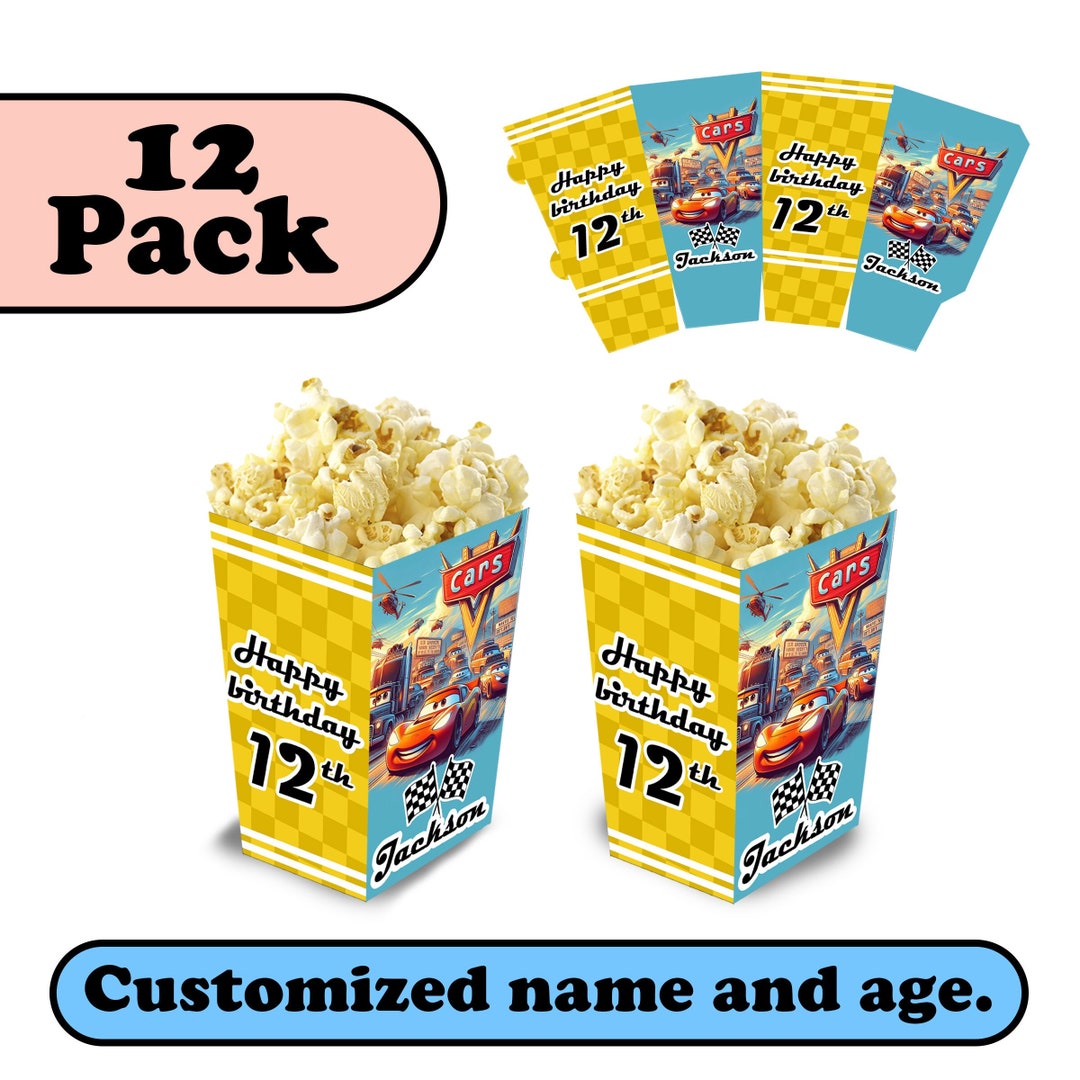 Cars Popcorn Boxes Personalized With the Name and Age 12 Pack 100% ...