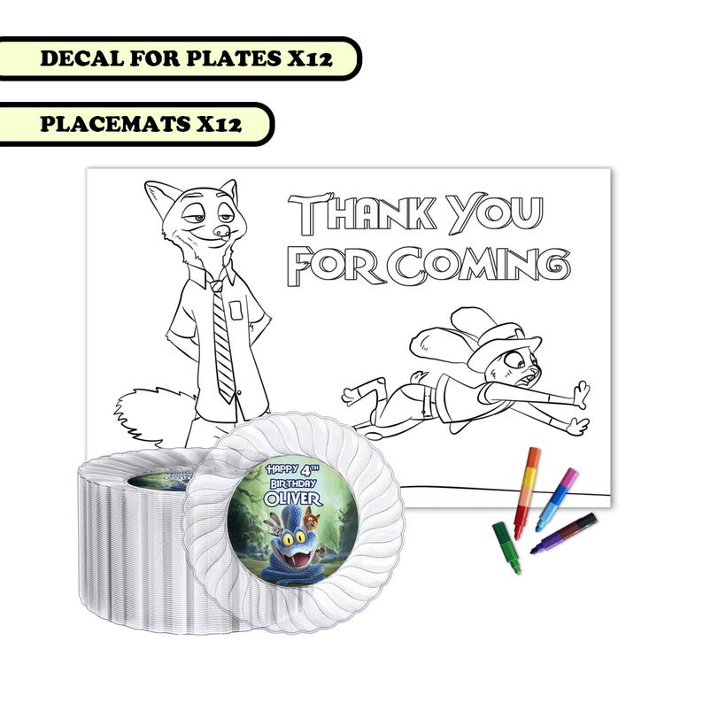 Personalized Zootopia 2 Birthday Party Tableware Kit: Placemats ...