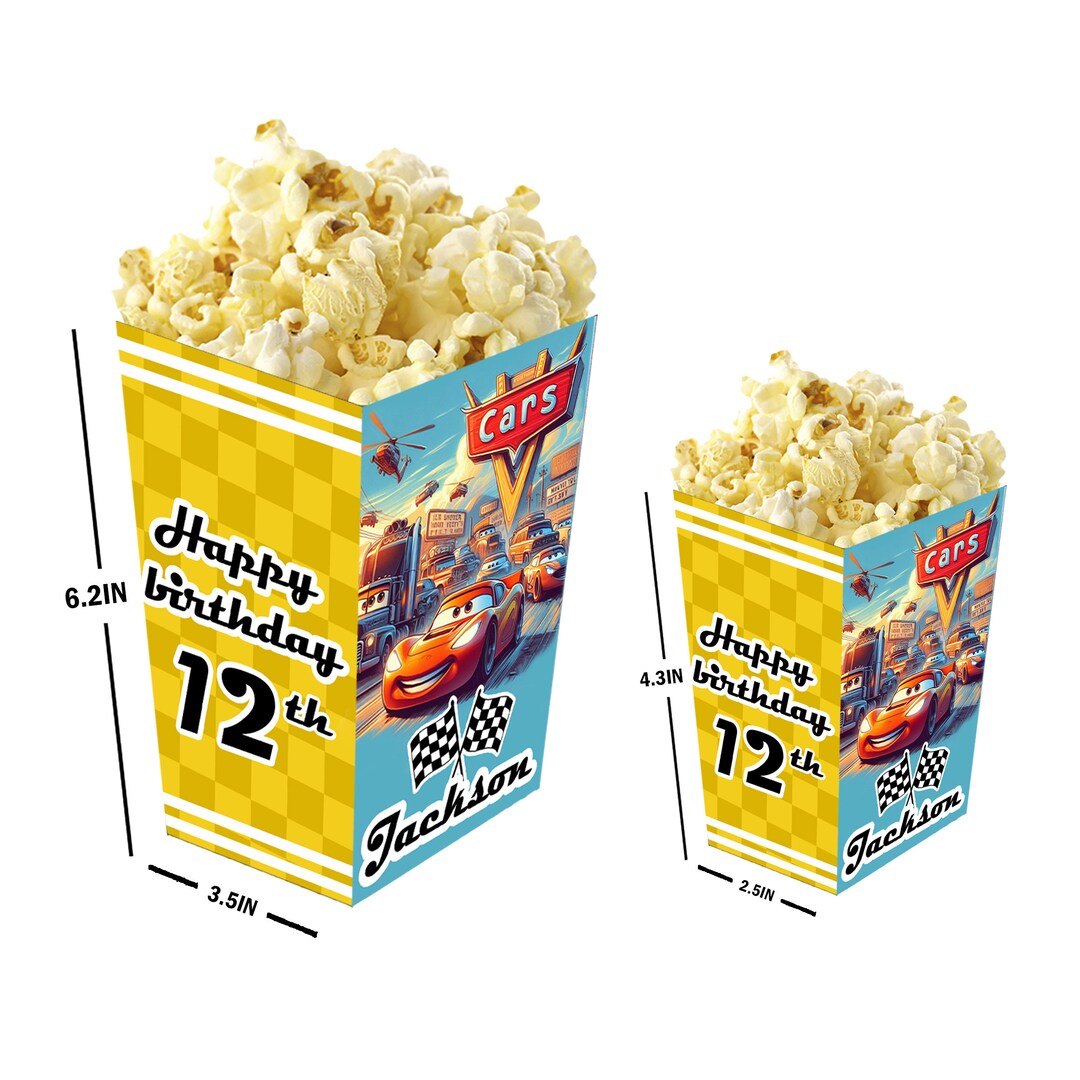Cars - Popcorn Boxes Personalized With the Name and Age - 12 Pack - 100 ...