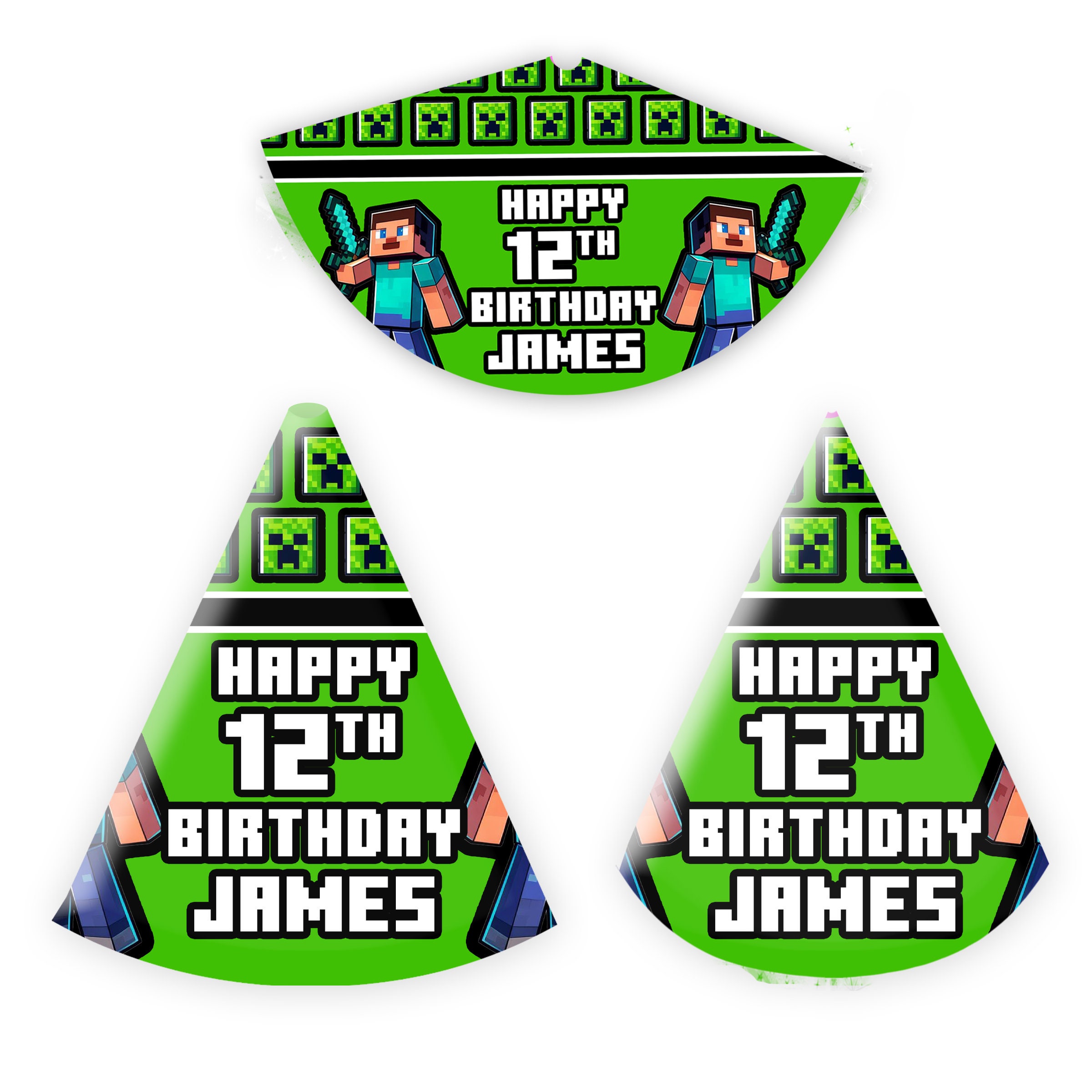 Minecraft Party Hats Personalized With a Name and Age 12 Pack 100% ...