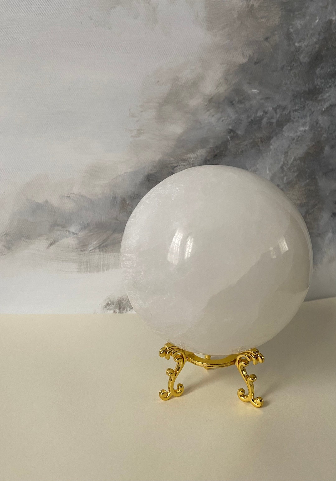 4 Selenite Sphere With Golden Stand - Etsy