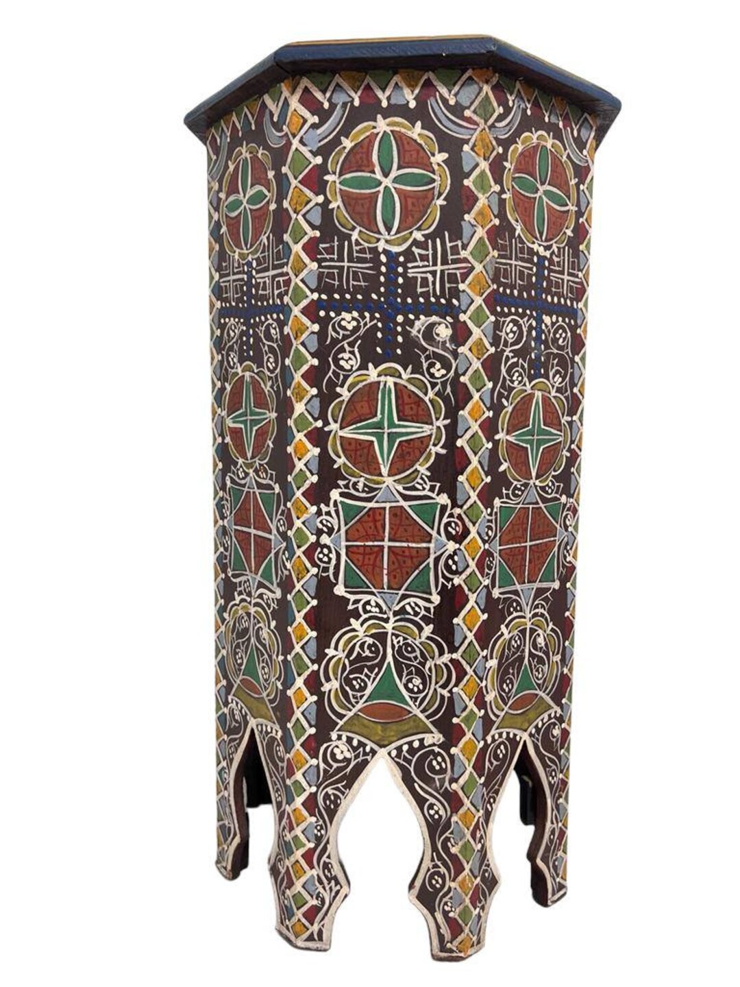 Moroccan Handmade Wood Table Colorful Hand Painted Abstract Pattern ...