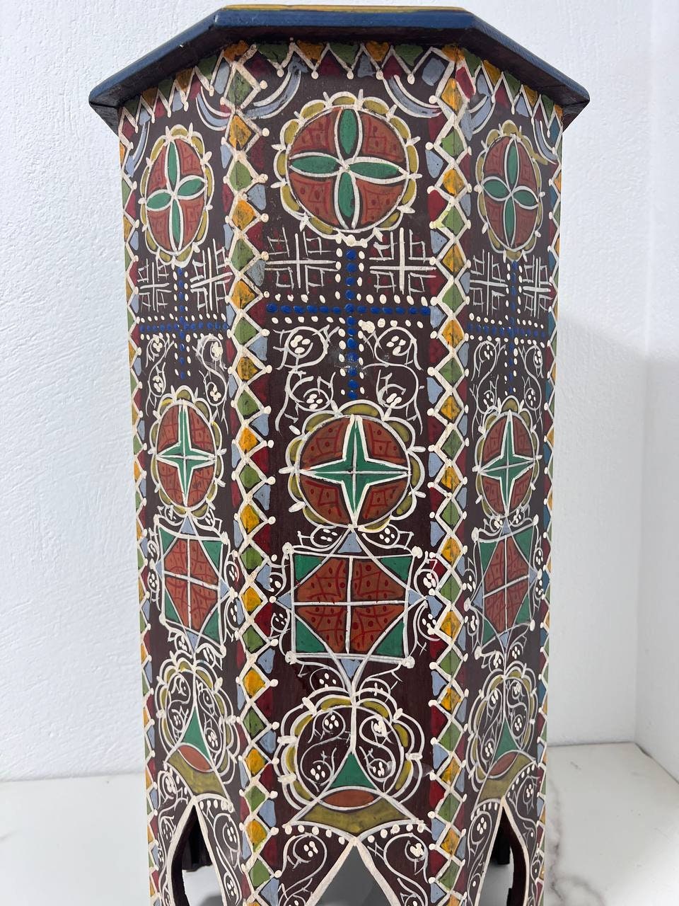 Moroccan Handmade Wood Table Colorful Hand Painted Abstract Pattern ...