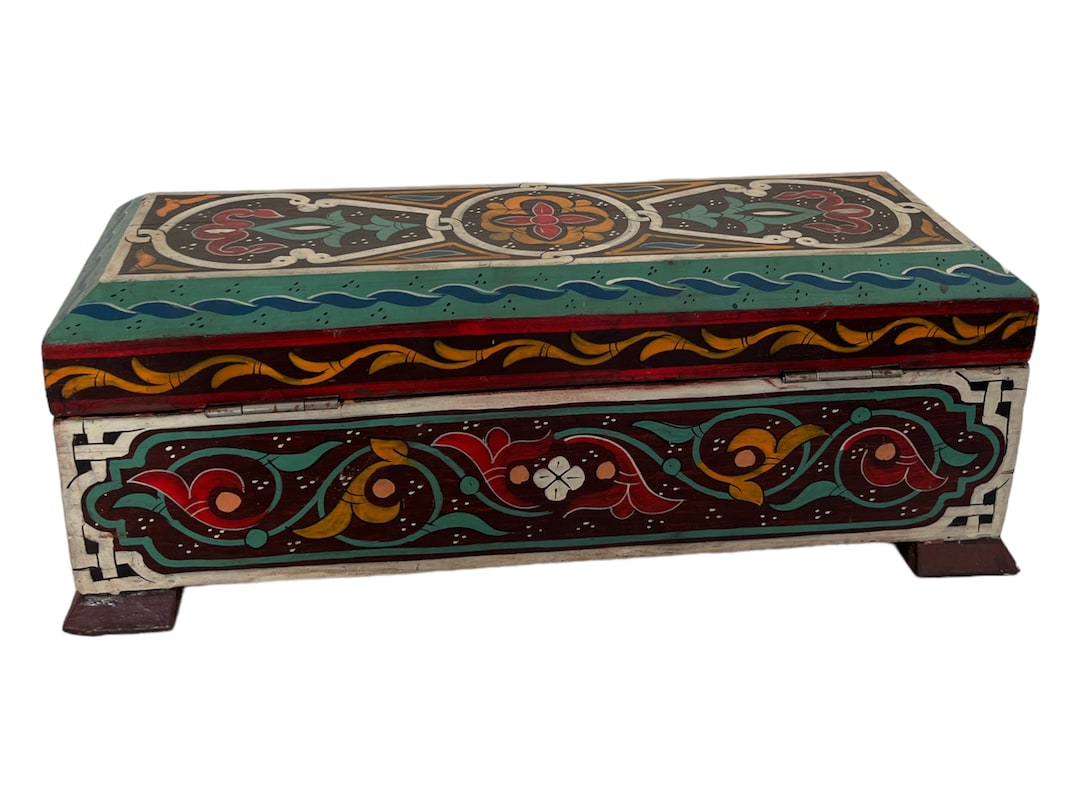 Handmade Moroccan Wood Box Hand Painted Wood Box Colorful Floral ...