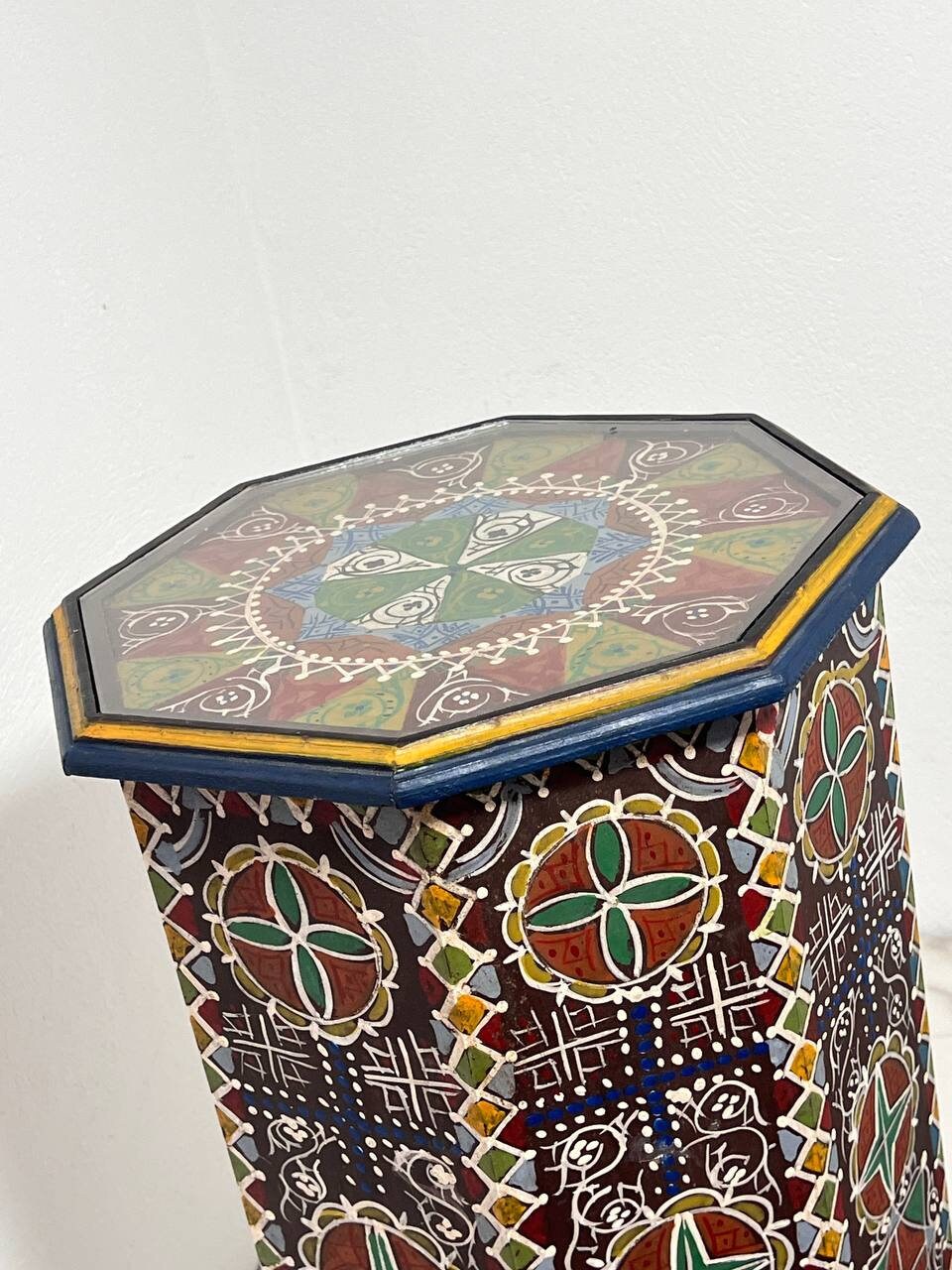 Moroccan Handmade Wood Table Colorful Hand Painted Abstract Pattern ...
