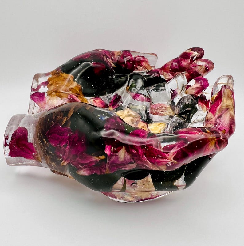 Botanical Resin Cupped Hands Bowl With Rose Petals - Etsy
