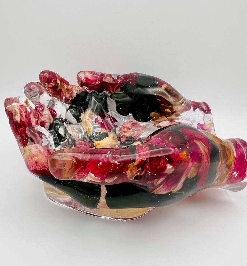 Botanical Resin Cupped Hands Bowl With Rose Petals - Etsy
