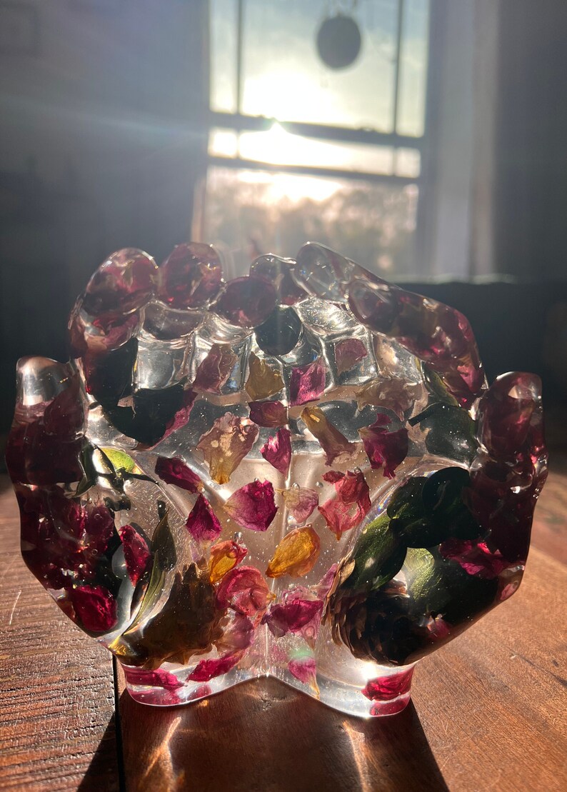 Botanical Resin Cupped Hands Bowl With Rose Petals - Etsy