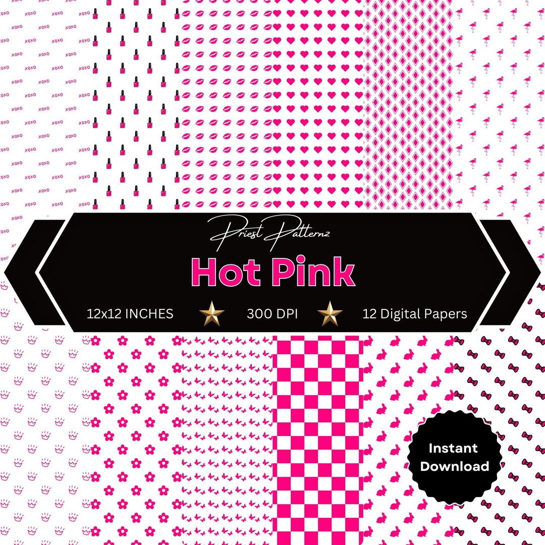 Hot Pink and White Digital Paper, Party Scrapbook Papers, Fun Patterns ...