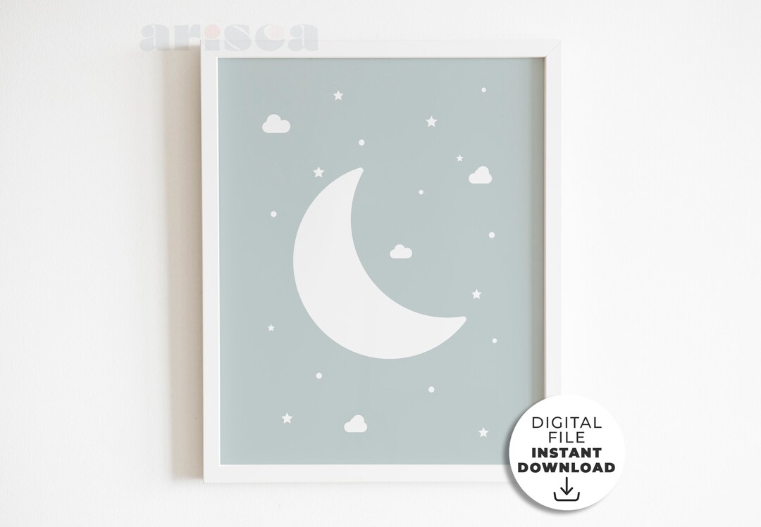 Blue Moon Nursery Print Kids Printable Wall Art Nursery Decor Moon Wall ...