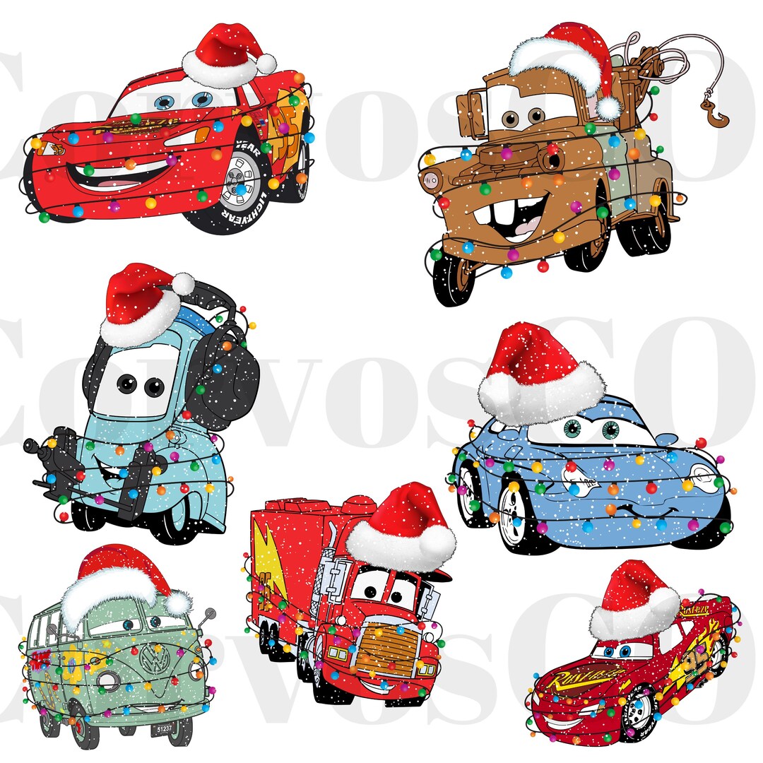 Christmas Cars Santa Bundle Png, Lightning Mcqueen Xmas Png, Disney ...