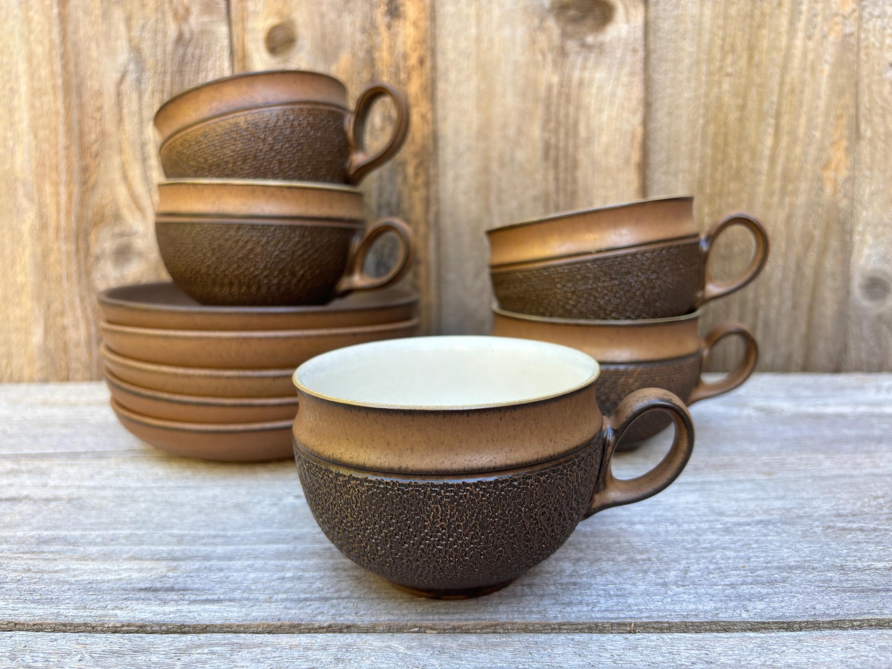 Denby Cotswold Pattern Cups and Saucers - MCM Stoneware Made in England ...