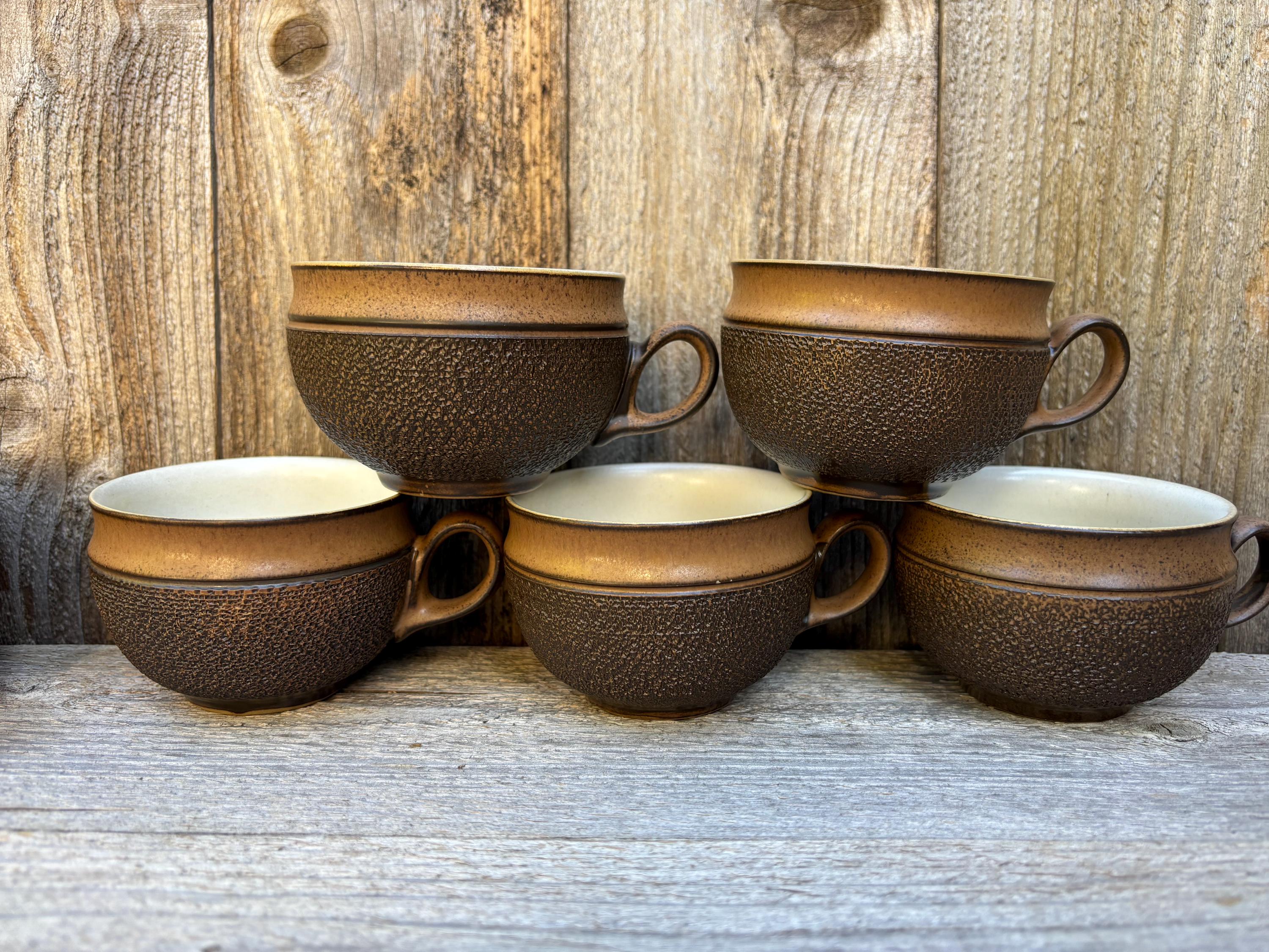 Denby Cotswold Pattern Cups and Saucers - MCM Stoneware Made in England ...
