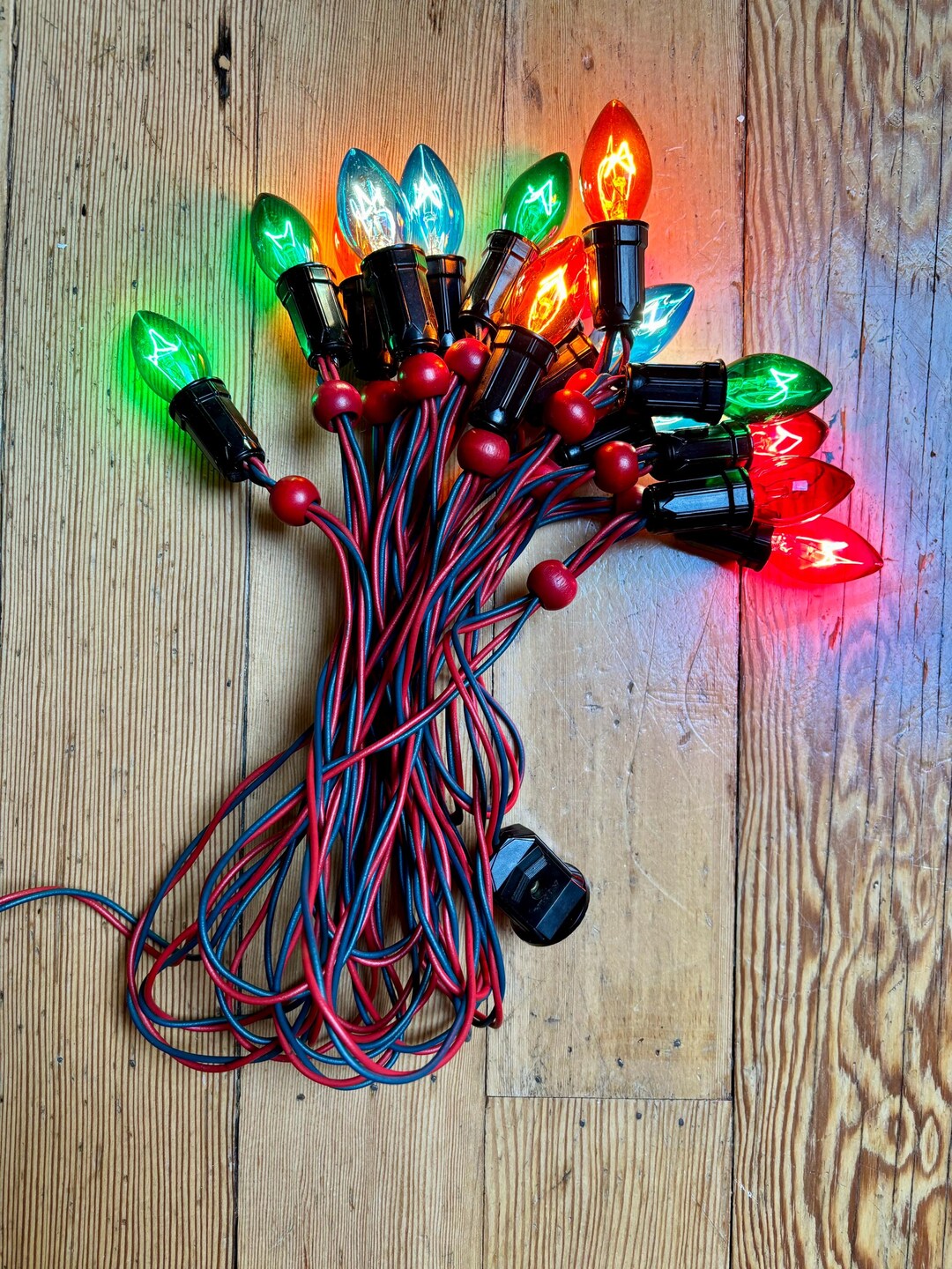 Vintage Holiday Christmas Tree Lights - Noma USA - Red Sliding Bead - Etsy