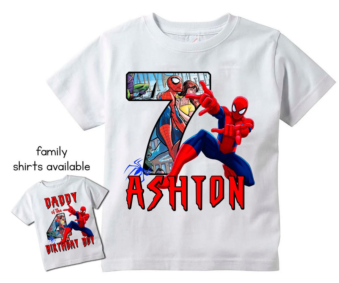 Personalized Spiderman Birthday Shirt, Custom Name, Kids Cotton Tee - Etsy