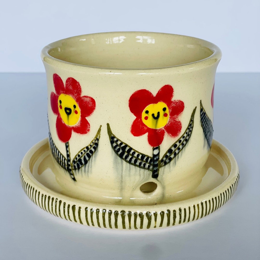 Funny Flower Friends Flower Pot W/ Built in Saucer - Etsy