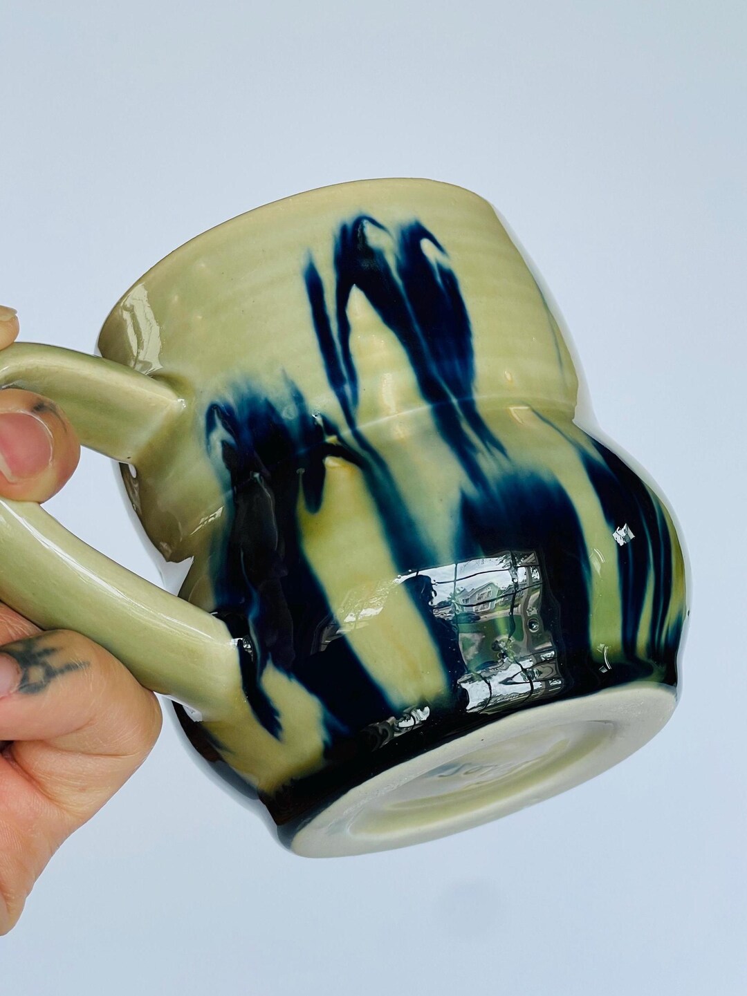 Celadon Mug With Cobalt Drips - Etsy