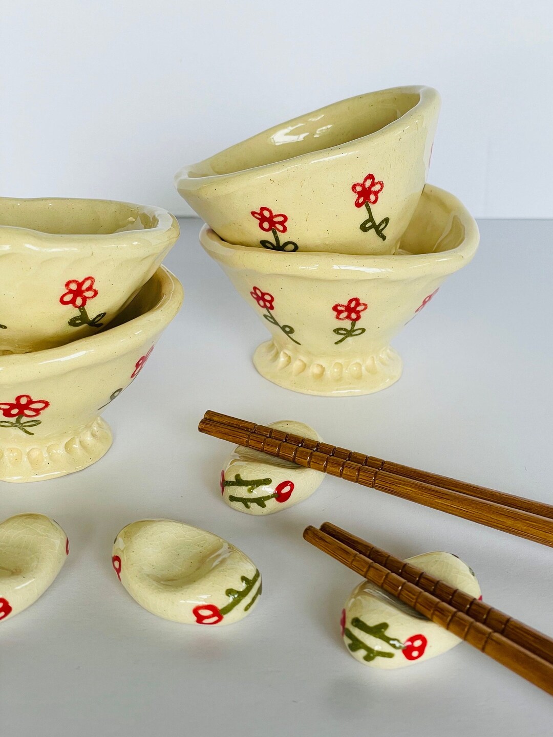 Chopstick Rest and Soy Dish Set - Floral Pattern - Etsy