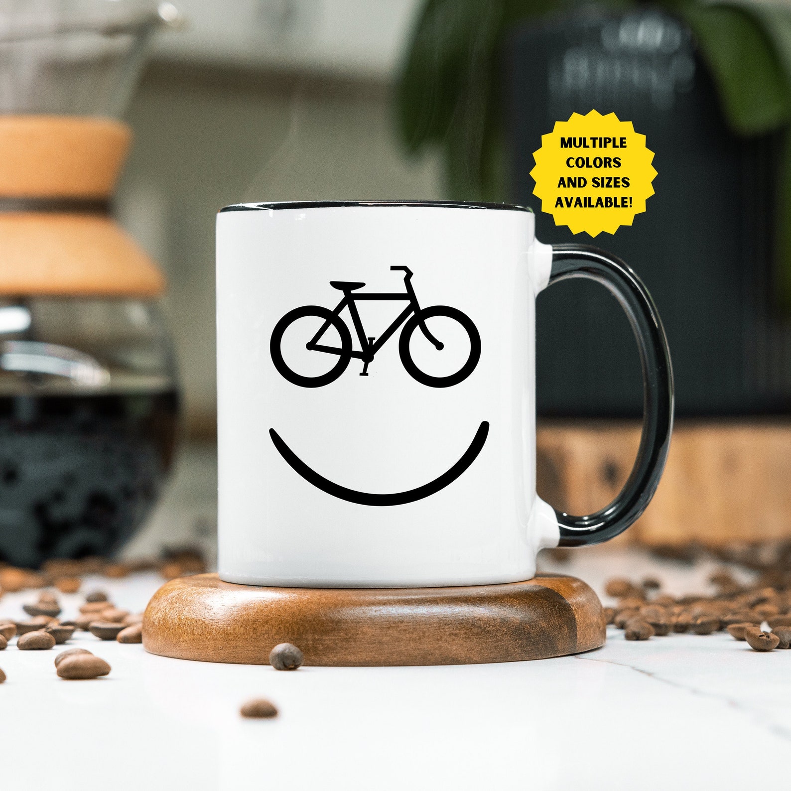 Bicycle Smiley Face Coffee Mug, Smiley Face Mug, Bicycle Coffee Mug ...