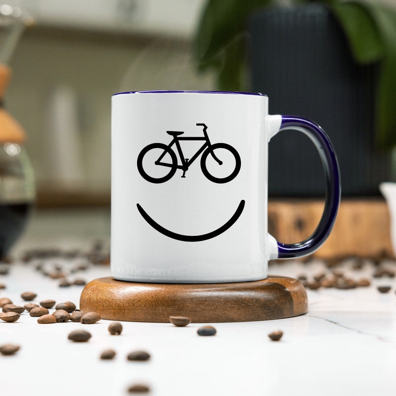 Bicycle Smiley Face Coffee Mug, Smiley Face Mug, Bicycle Coffee Mug ...