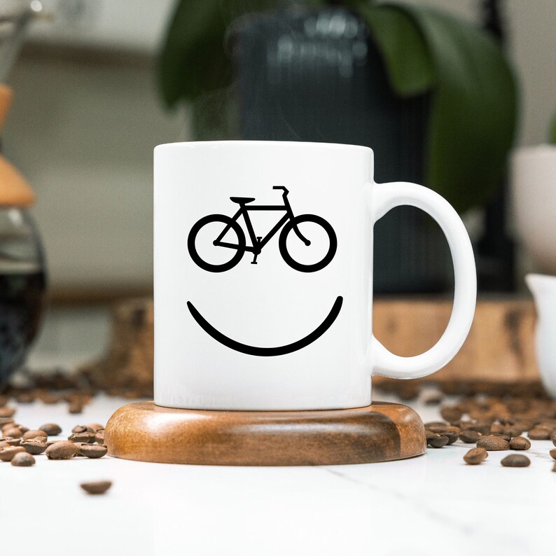 Bicycle Smiley Face Coffee Mug, Smiley Face Mug, Bicycle Coffee Mug ...