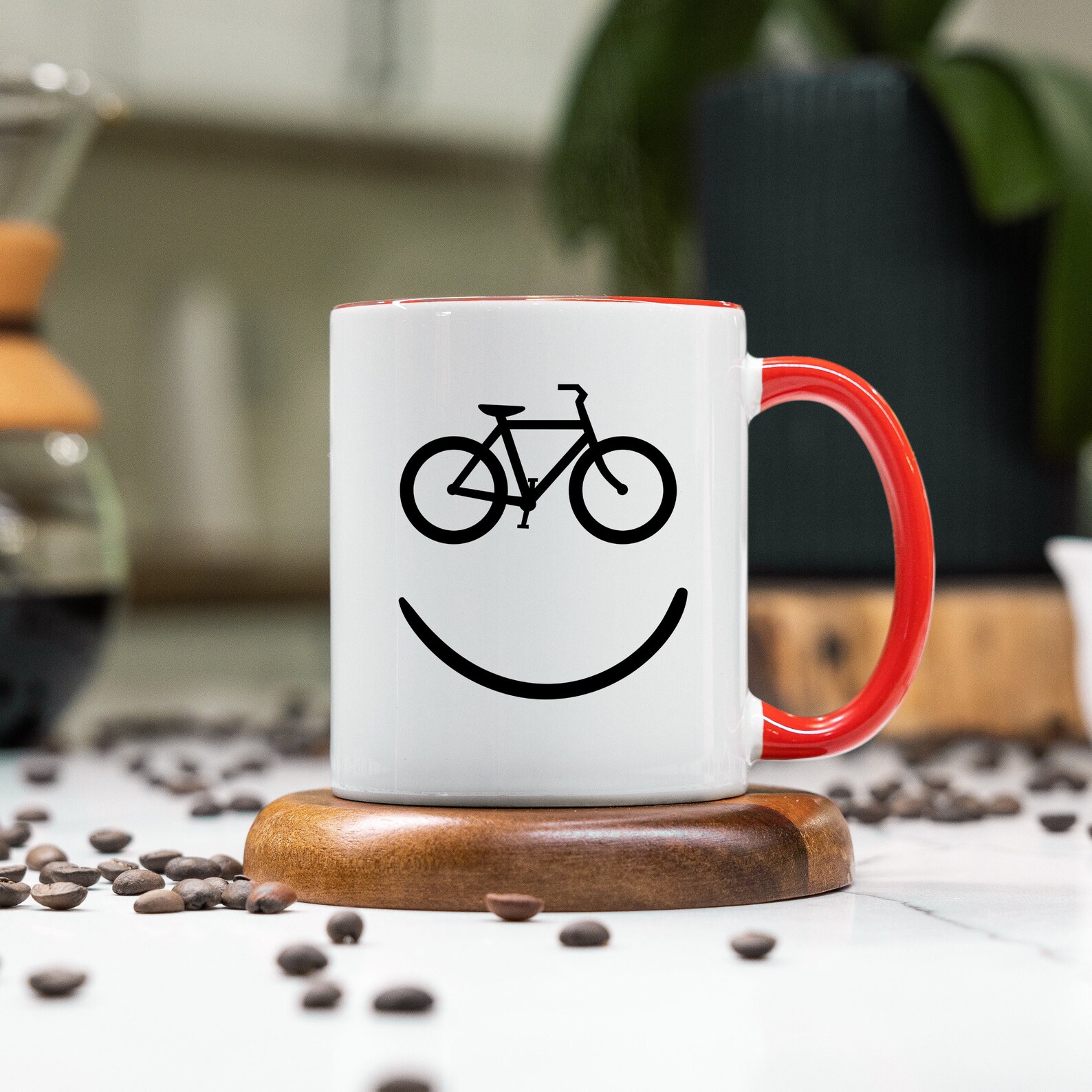 Bicycle Smiley Face Coffee Mug, Smiley Face Mug, Bicycle Coffee Mug ...