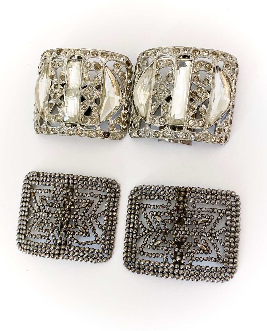 Set of 2 Antique Shoe Clips, French Cut Steel & Glass Rhinestones - Etsy