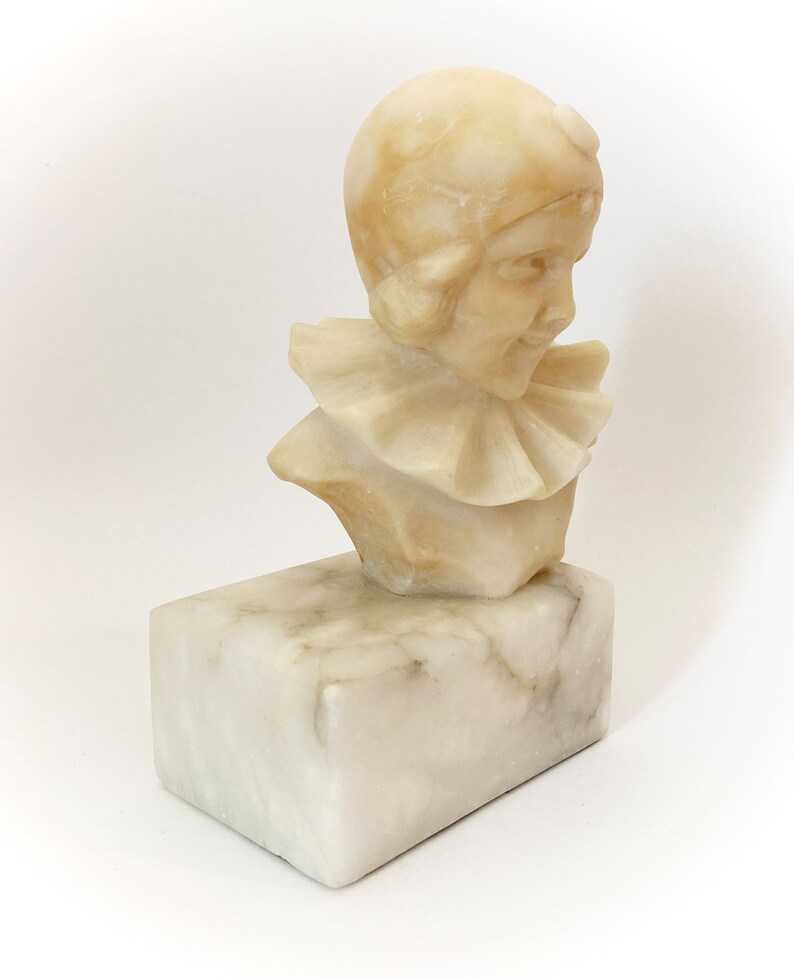 Antique 1920s Italian Alabaster Pierrot Clown Carved Marble Bust, Young ...