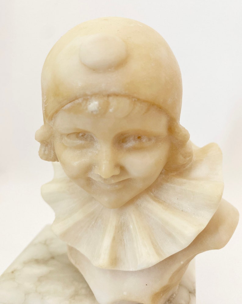 Antique 1920s Italian Alabaster Pierrot Clown Carved Marble Bust, Young ...