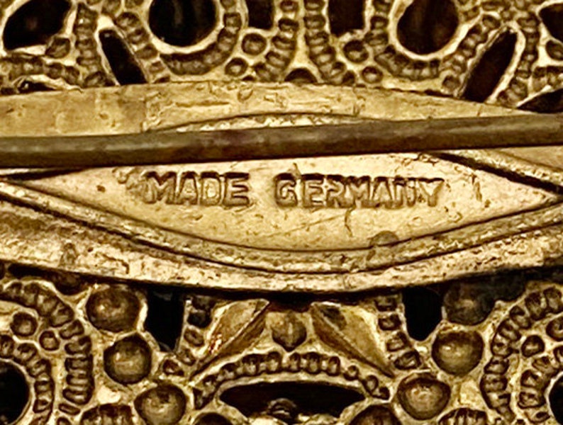 Antique German Ruby Rhinestone, Pearl & Gold Filigree Brooch - Etsy