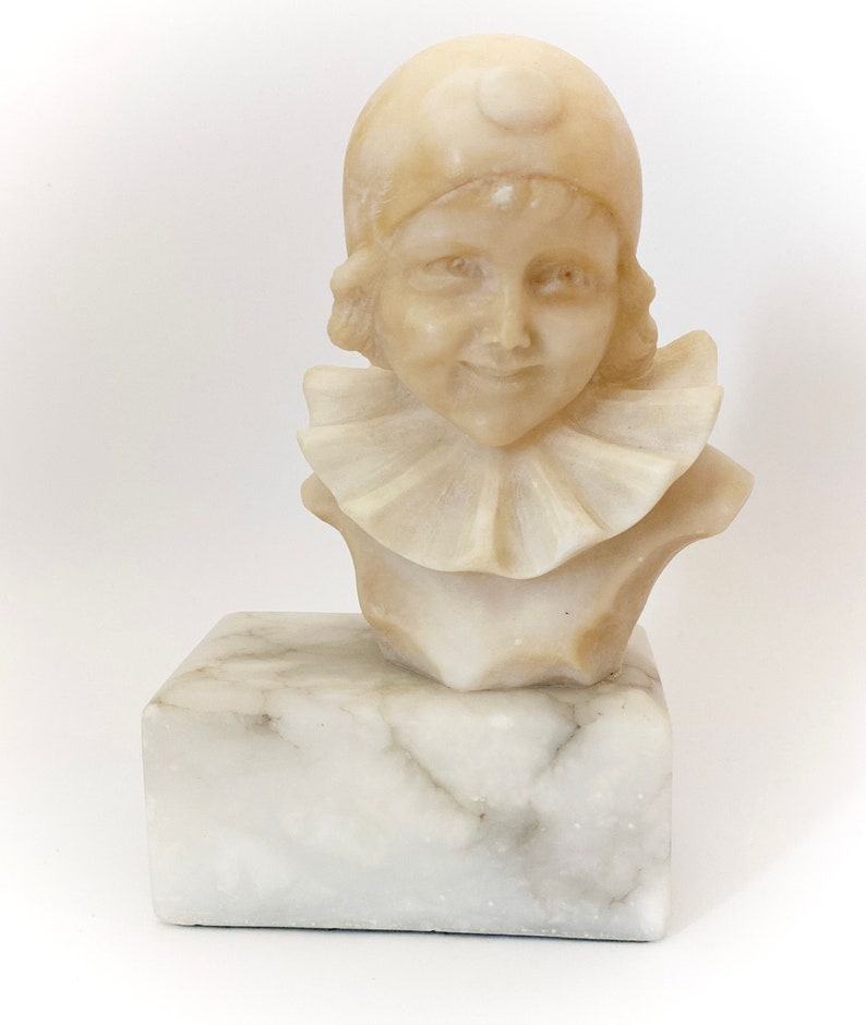 Antique 1920s Italian Alabaster Pierrot Clown Carved Marble Bust, Young ...