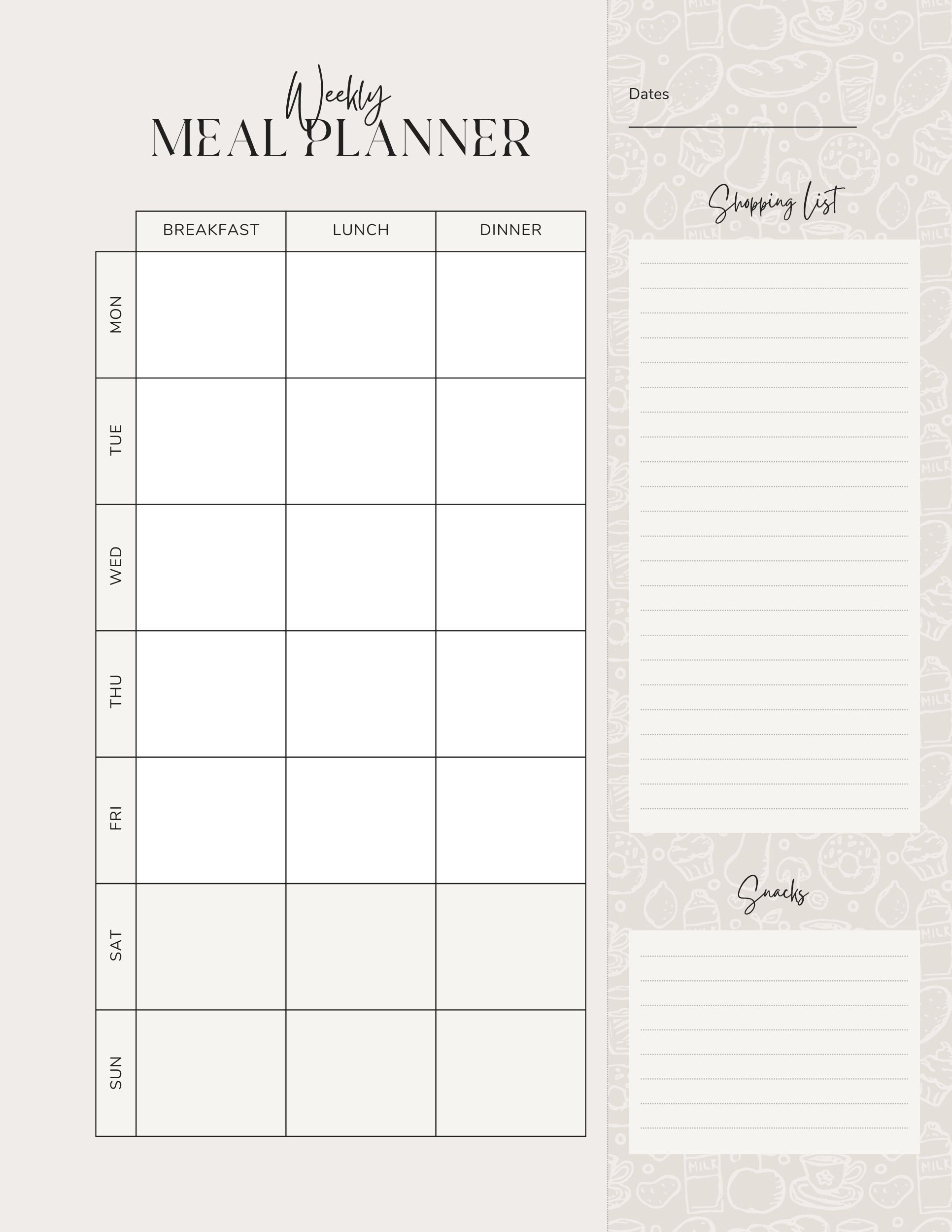 Editable Weekly Meal Planner - Etsy