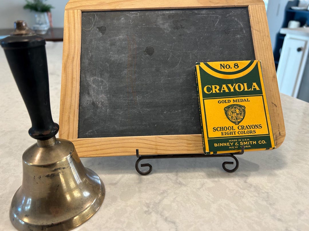 Vintage School Classroom Supplies Teacher Slate Crayons Bell - Etsy