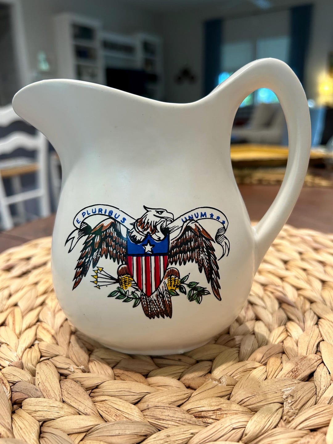 Vintage USA Pottery White American Eagle Shield Small Pitcher - Etsy