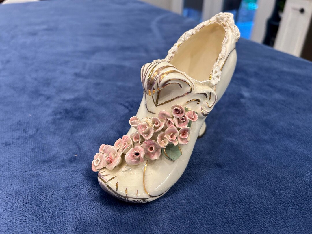 Vintage Shabby Chic Ceramic Shoe With Roses - Etsy