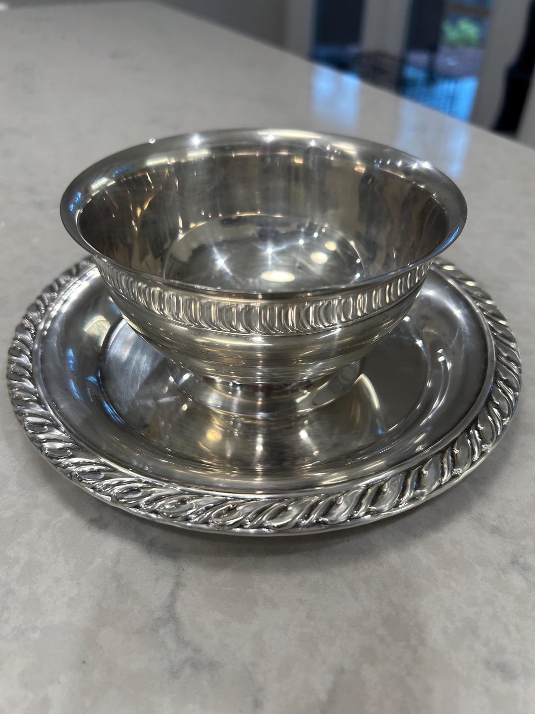 Vintage Oneida Silver Plate Bowl With Attached Plate - Etsy
