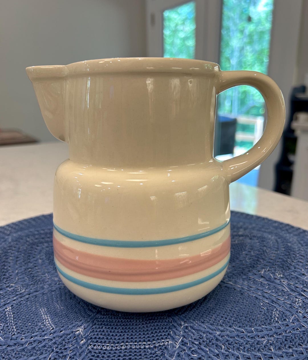 Mccoy Pottery Pitcher Pink & Blue Stripe - Etsy