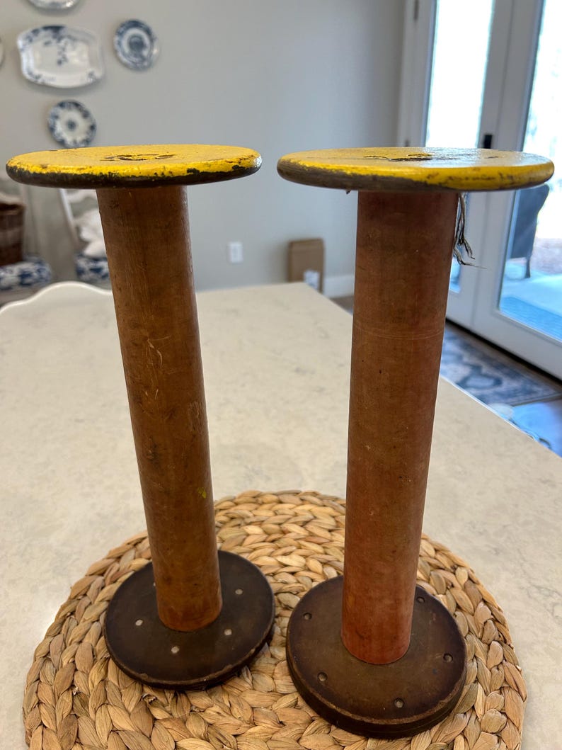Vintage Large 13” Textile Spools Set of 2 With Yellow - Etsy