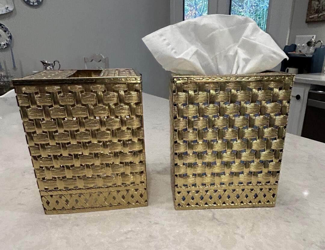 Gold Basketweave Tissue Cube Box Covers Set of 2 - Etsy