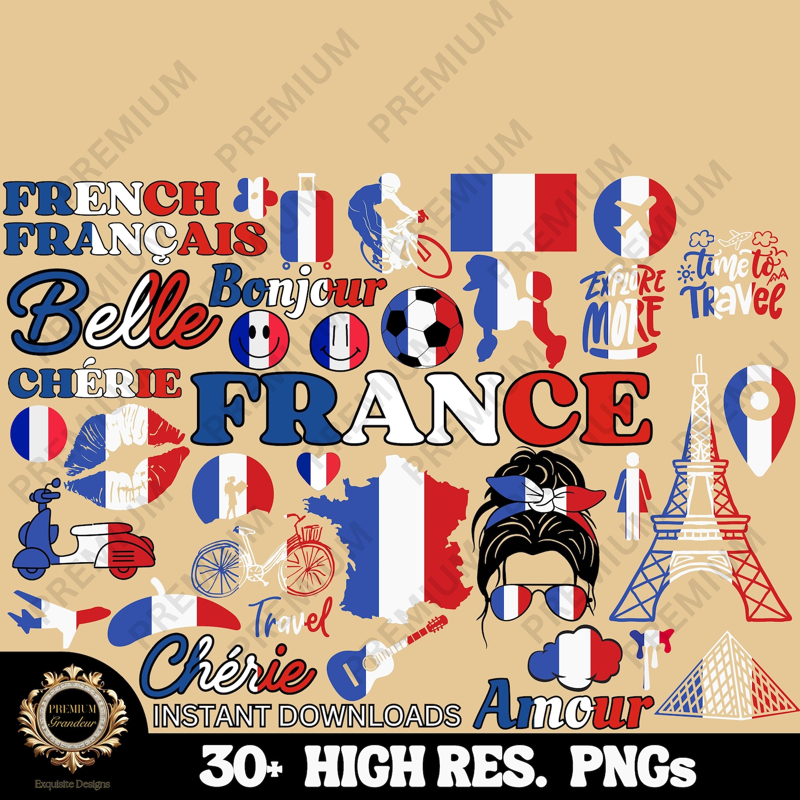 France Themed Clipart Bundle PNG Files High Resolution Png Instant ...