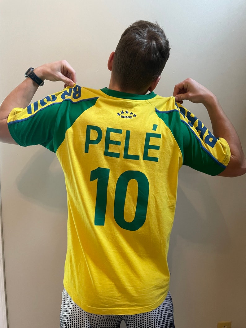 Pele Soccer Jersey Brazil Handmade Vibrant Athletic Sport Wear Quality ...
