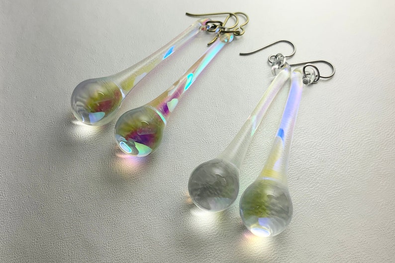 Aurora Borealis Clear GLASS Drops on 100% PURE Titanium Earring Hooks ...