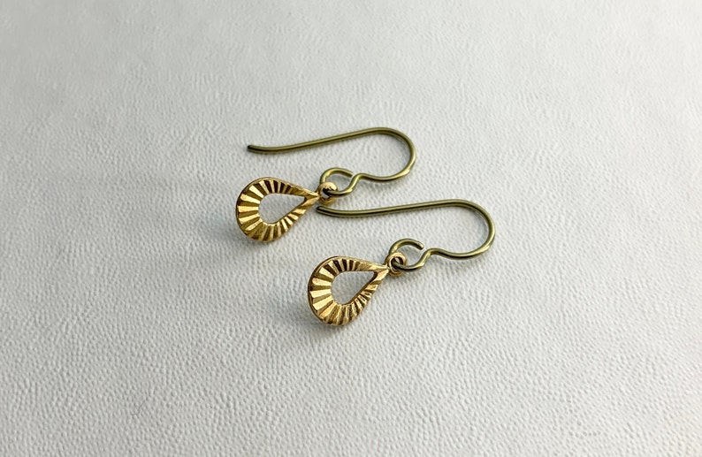 MINIMALIST TINY Etched Teardrop Brass Drops on 100% PURE Titanium ...