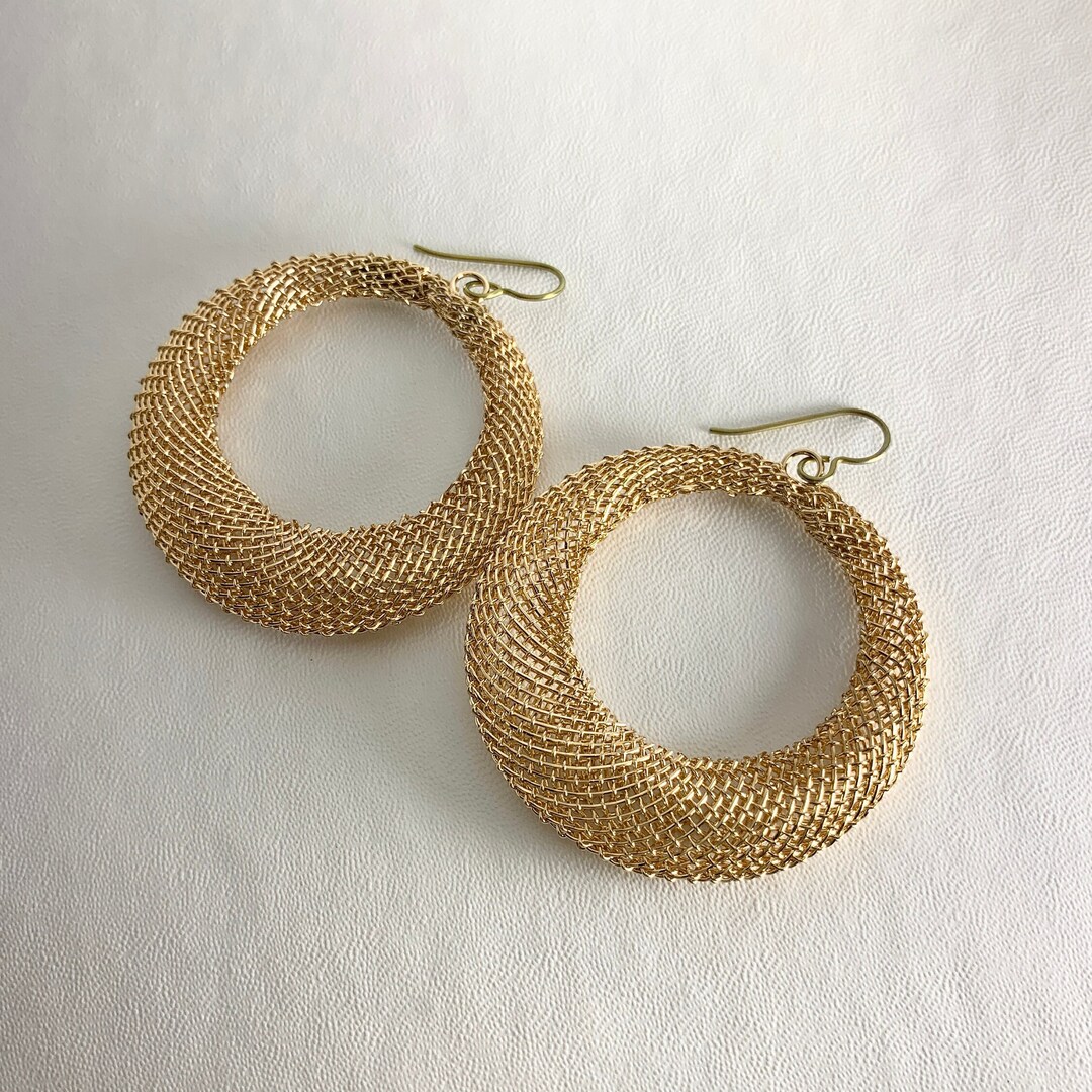 Large Brass Mesh Hoops on 100% PURE Titanium Earring Hooks. Lightweight ...