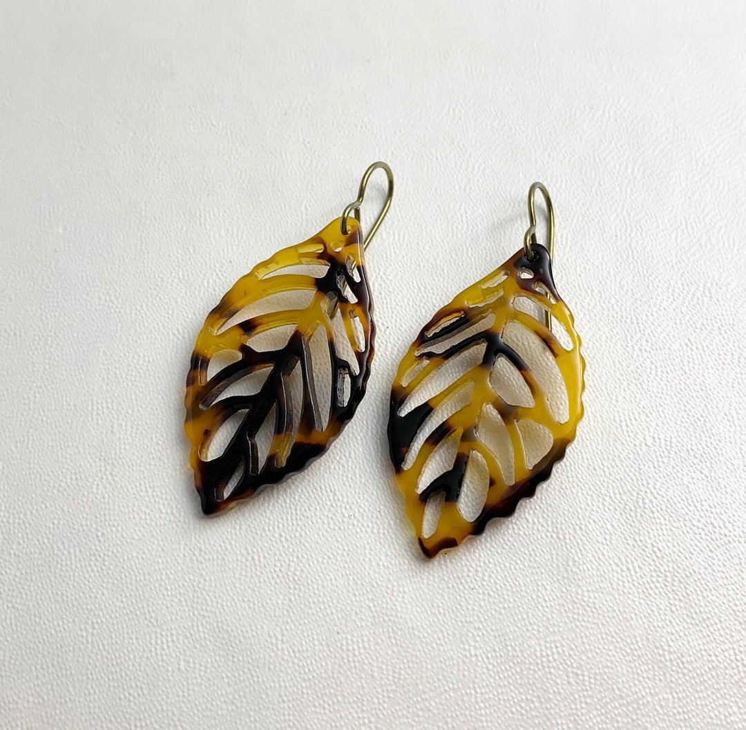 New Tortoise Shell Acrylic LEAVES on 100% PURE Titanium Earring Hooks ...