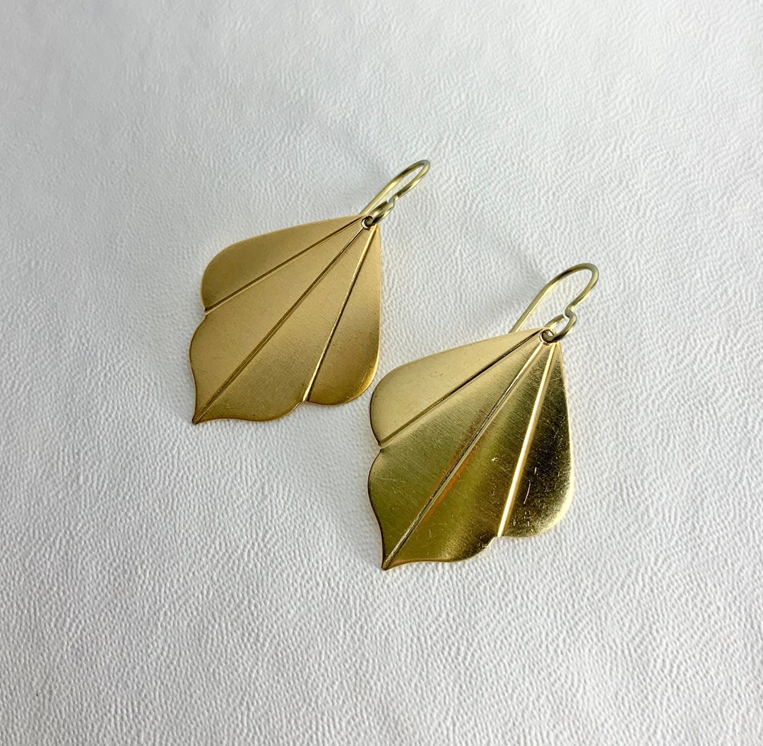 BEAUTIFUL Brass Art Deco Drops on 100% PURE Titanium Earring Hooks ...