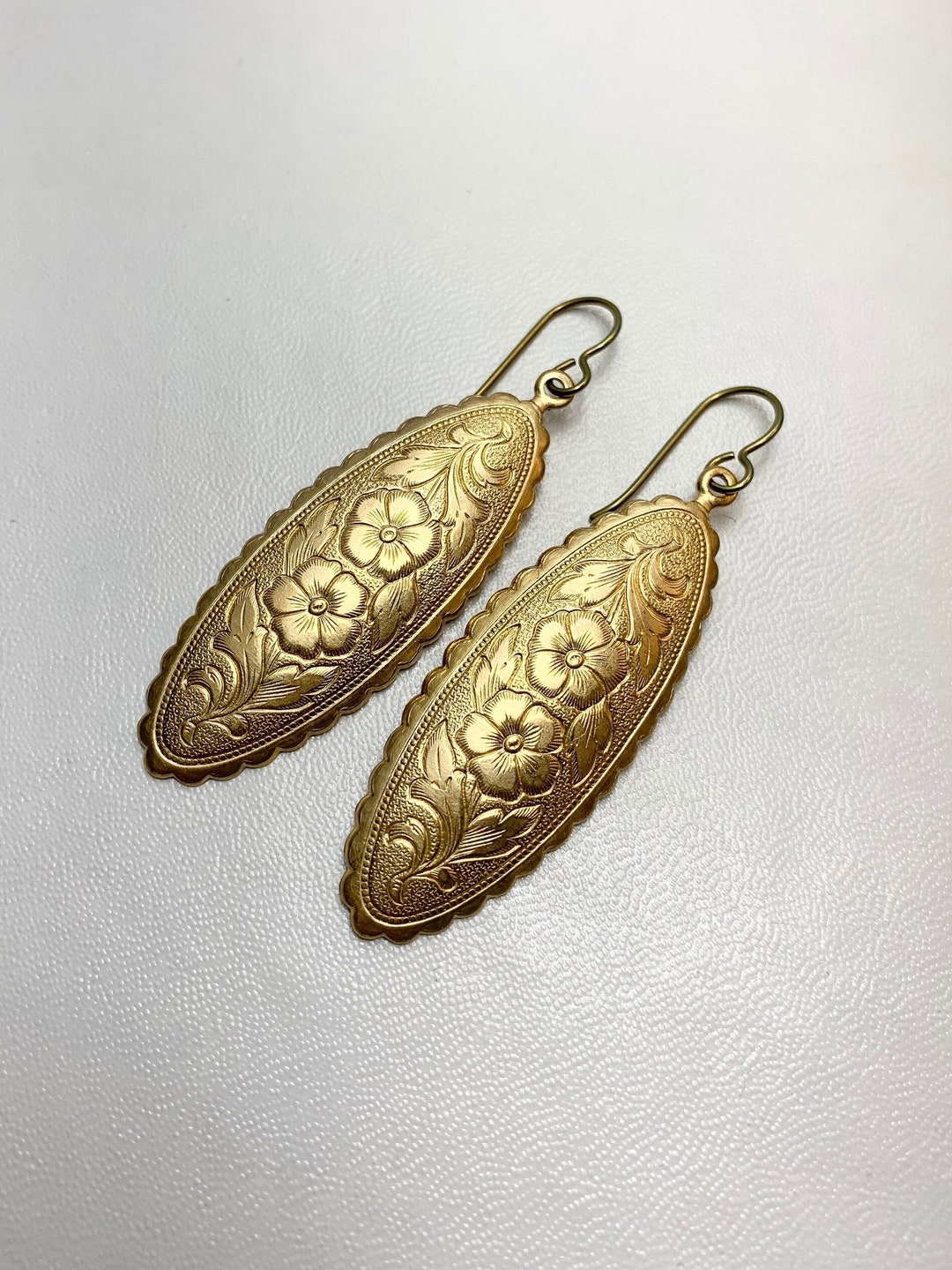 BEAUTIFUL Victorian Style Stamped Brass Drops on 100% PURE Titanium ...